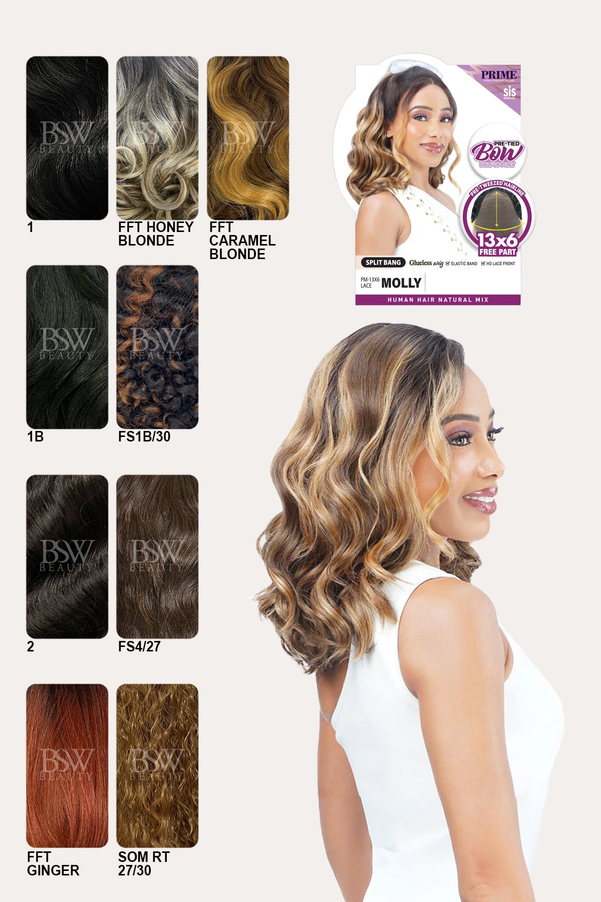 ZURY SIS PRIME HUMAN HAIR BLEND GLUELESS 13X6 HD LACE FRONT WIG - MOLL